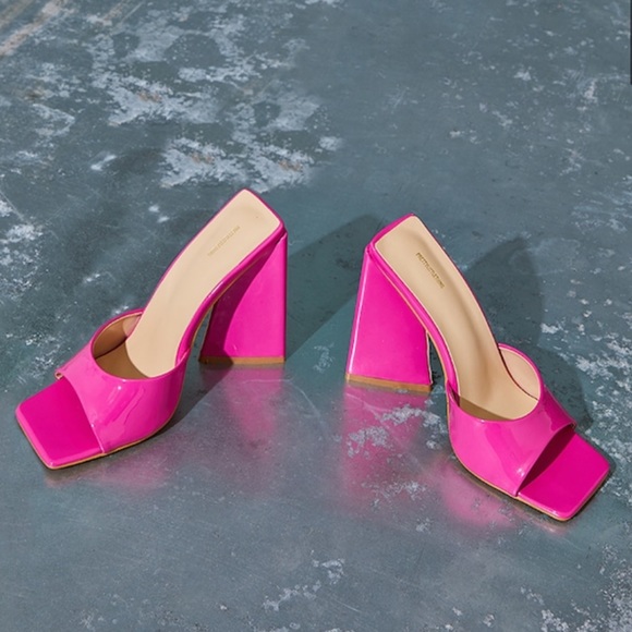 PrettyLittleThing | Shoes | Pink Plt Block Heel Square Toe Mules | Poshmark